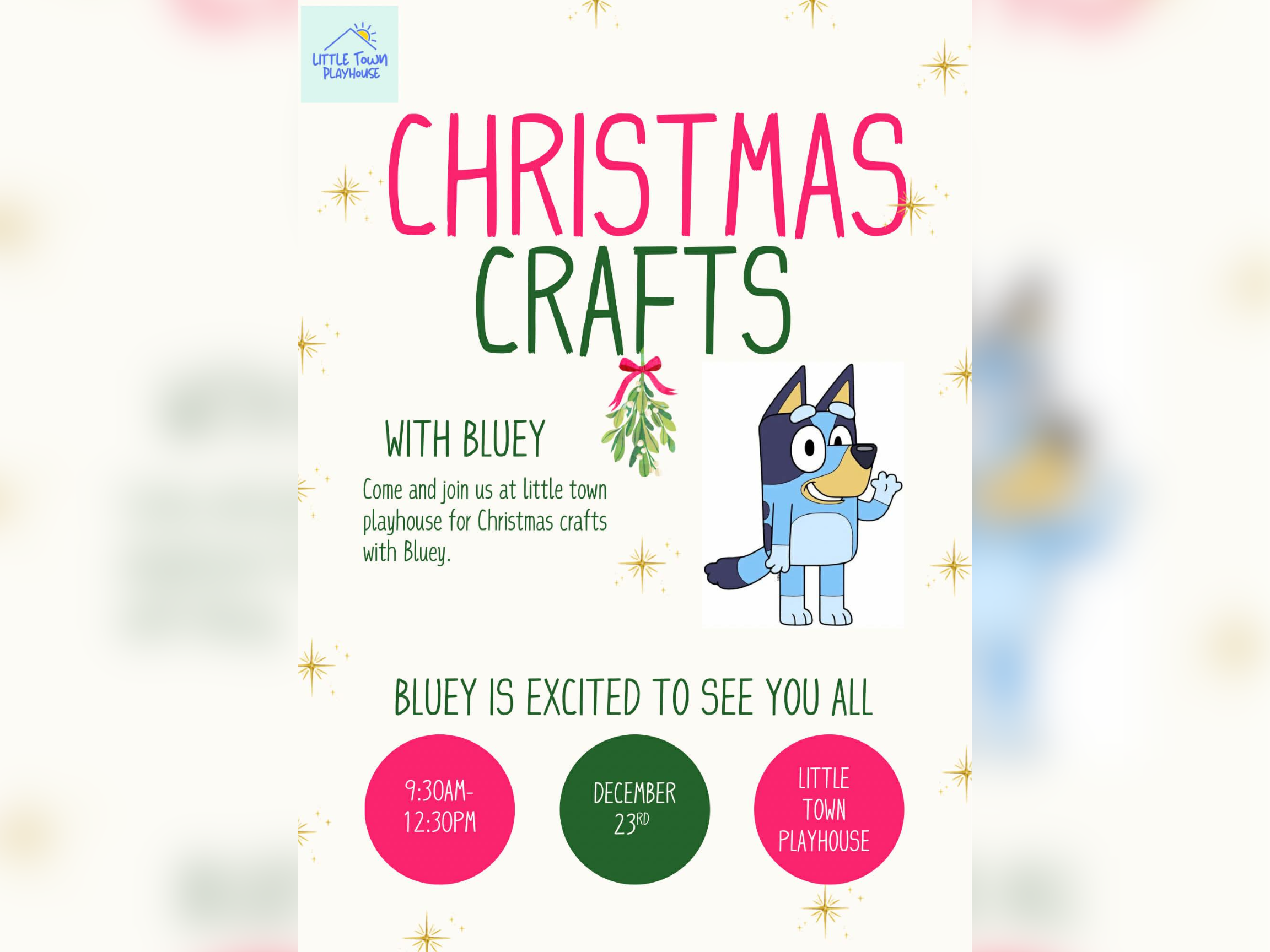 Christmas Crafts with Bluey at Little Town Playhouse